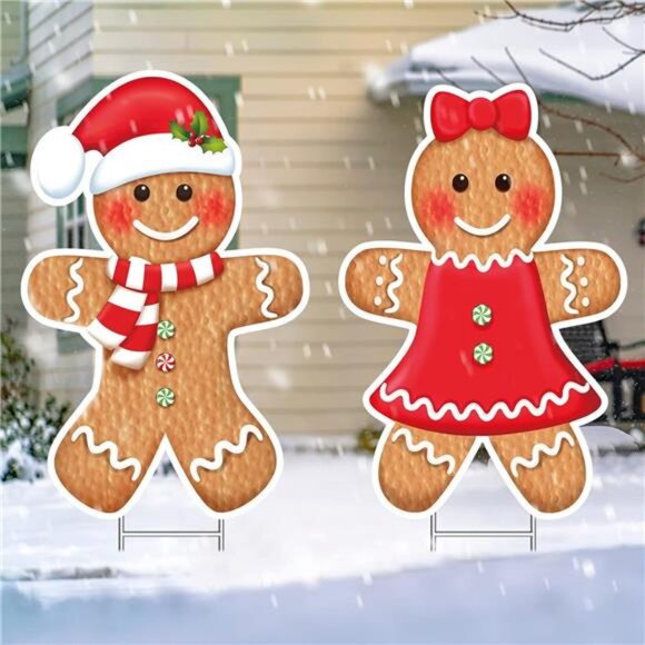 Holiday | Christmas Gingerbread Boy And Girl Yard Sign Decor Large ...